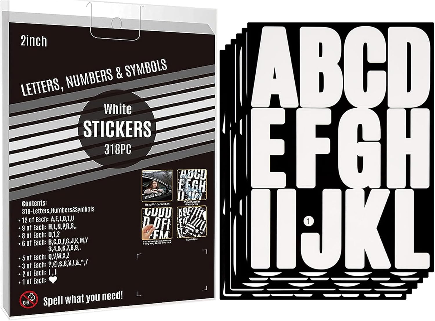 Amazon.com: Alphabet Letter Stickers - 24 Sheets 318 Pieces 2 Inch ...