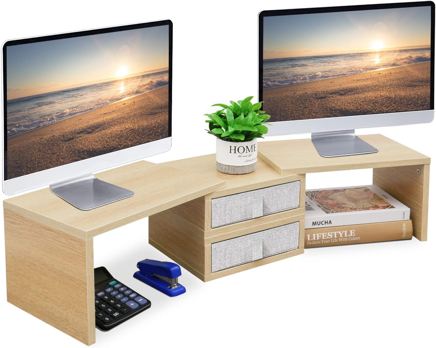 Amazon.com: MARTY Dual Monitor Stand Riser with 2 Drawers Length Angle ...