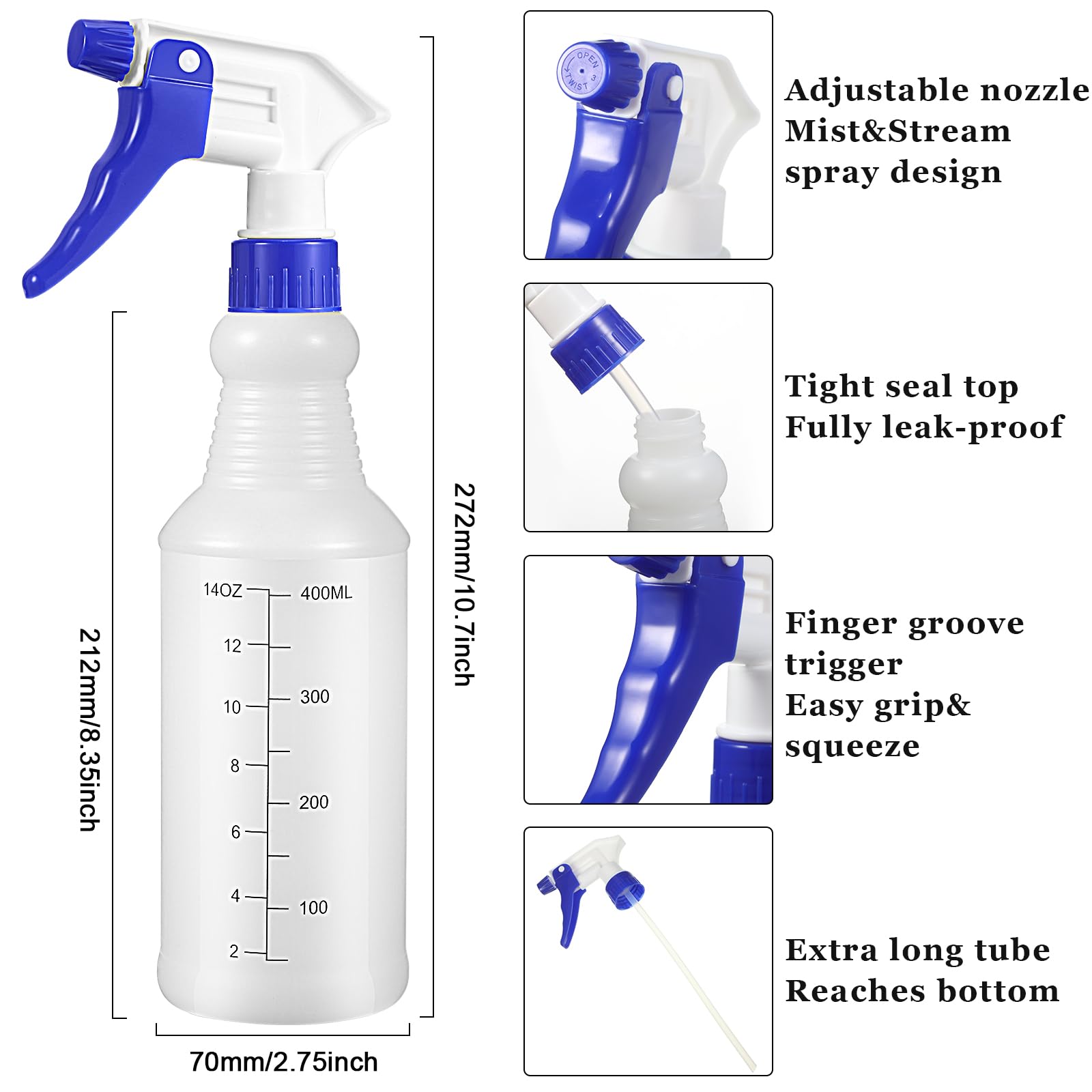 Kigley 16 Pcs 16 oz Plastic Spray Bottles with Measurements Adjustable ...