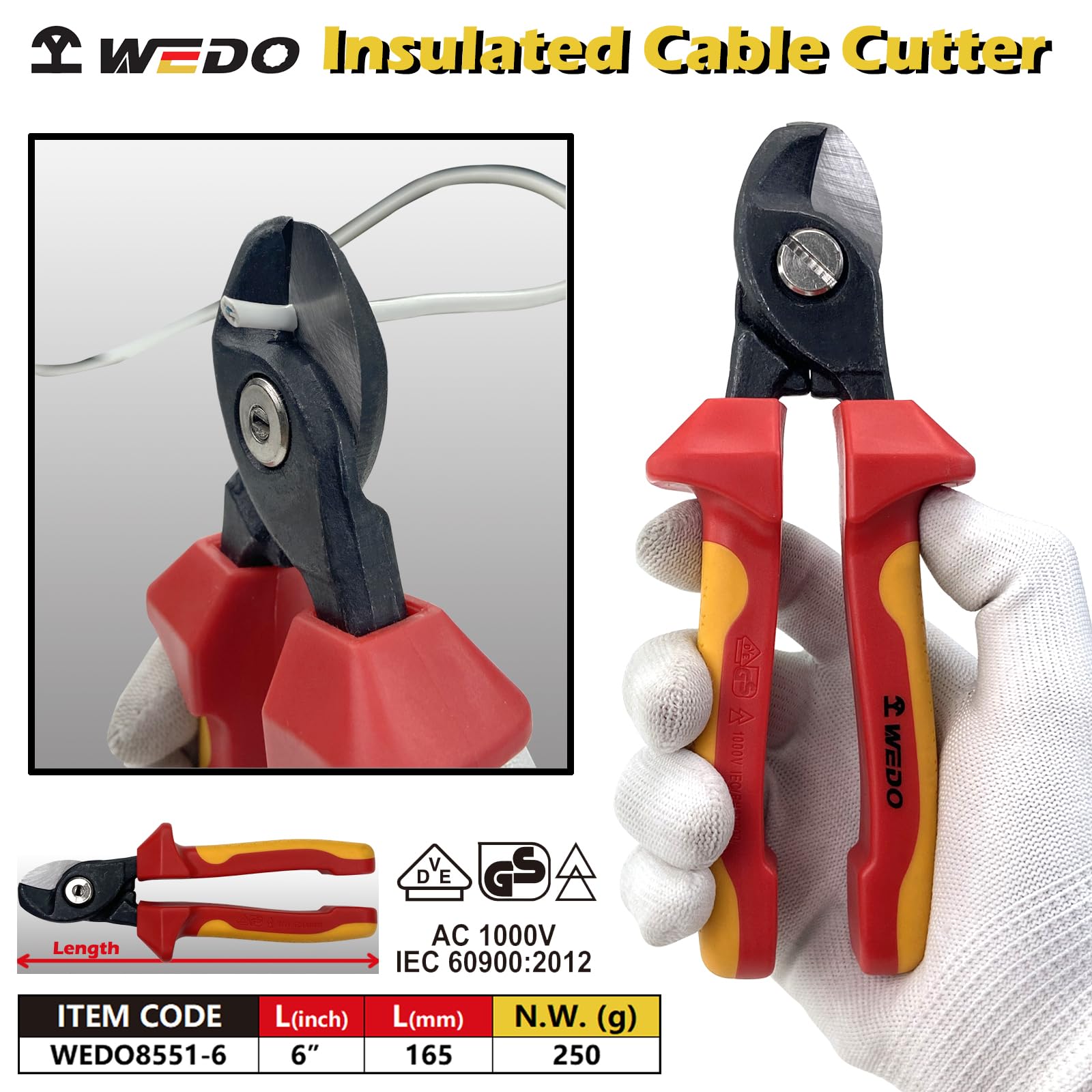 Cable Cutting Plier 6\" VDE Insulated Electricians Electrical Cable ...