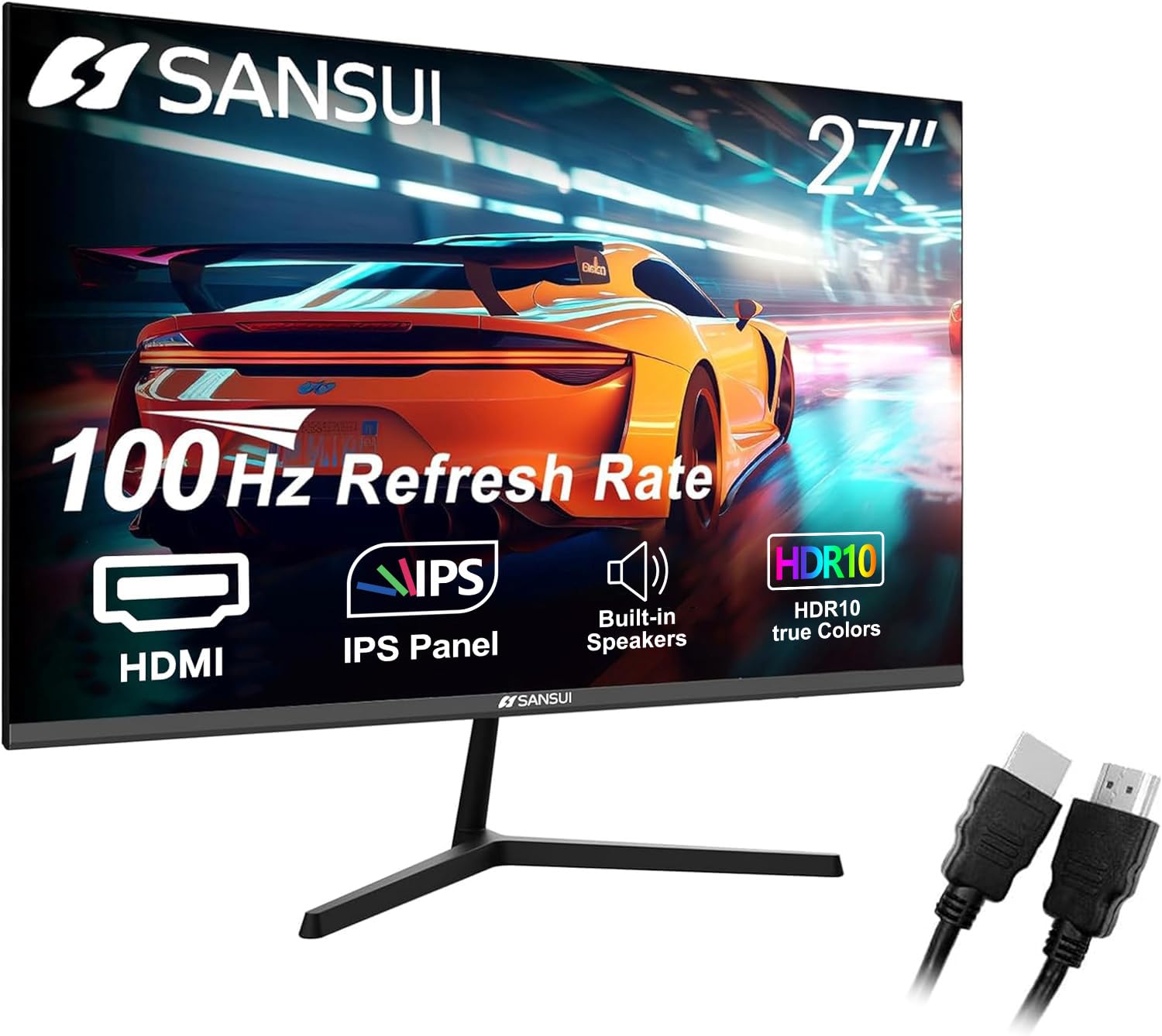 SANSUI Computer Monitors 27 inch 100Hz IPS FHD 1080P HDR10 Built-in ...