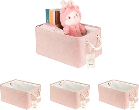 JUNLAI 4 Pcs Storage Baskets with Handles, Foldable Large Pink Storage ...