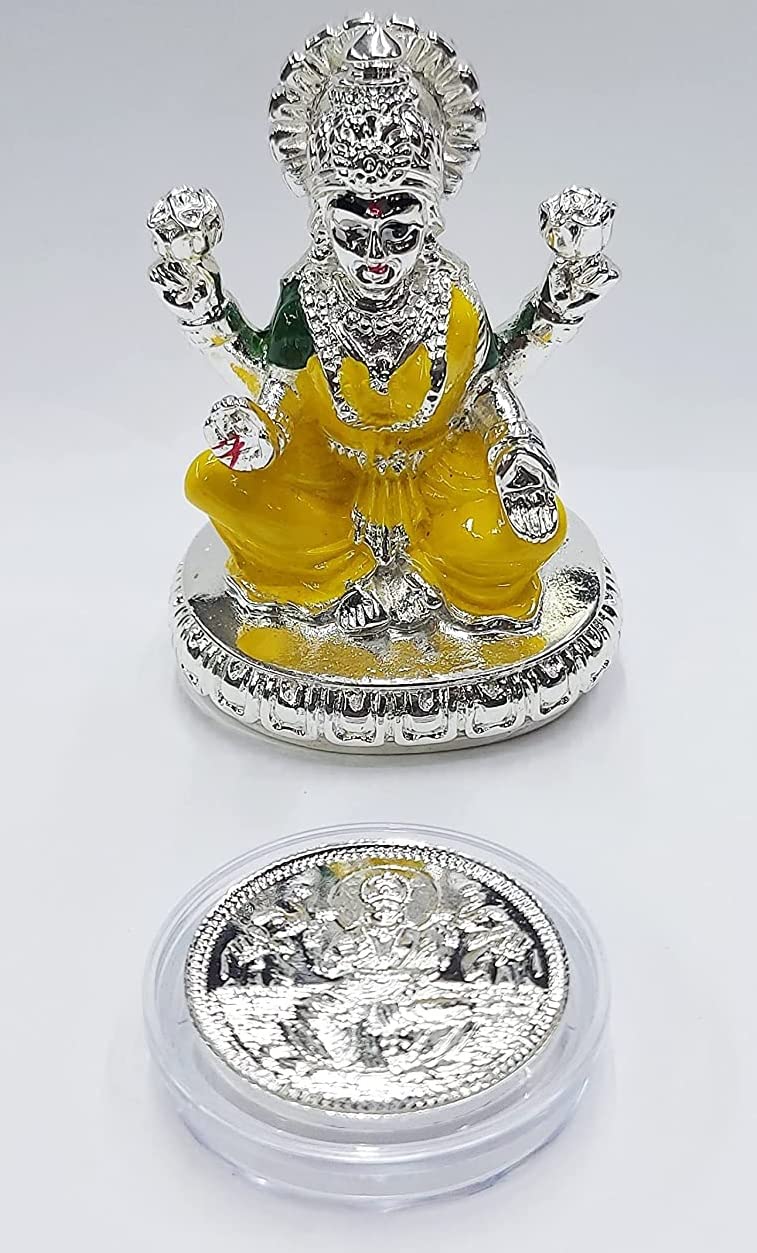 Buy Gold Art India Chakra Laxmi 999 Silver Plated Idol for Mandir ...