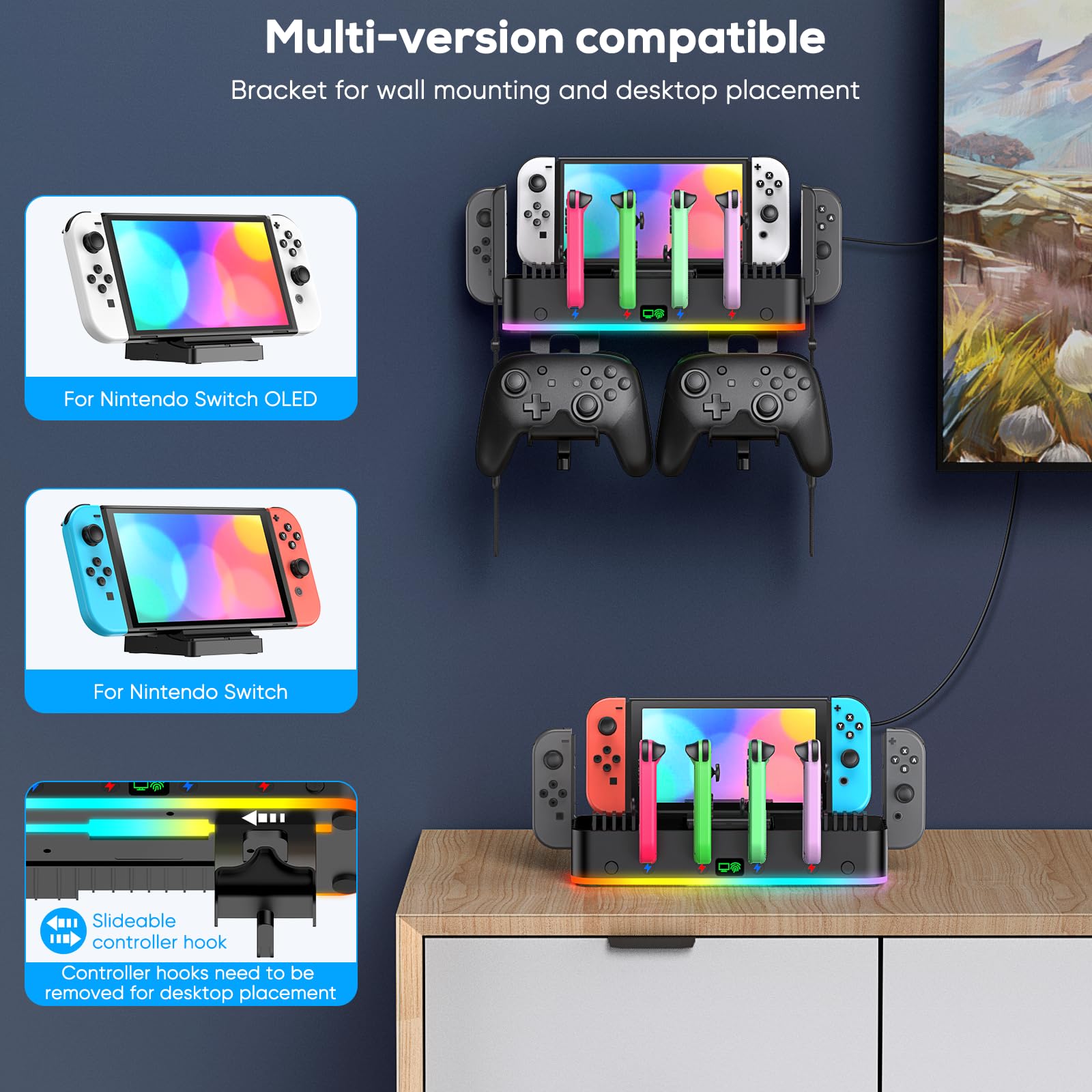 Snapklik.com : FASTSNAIL RGB Switch Wall Mount For Joy-Con Charger ...