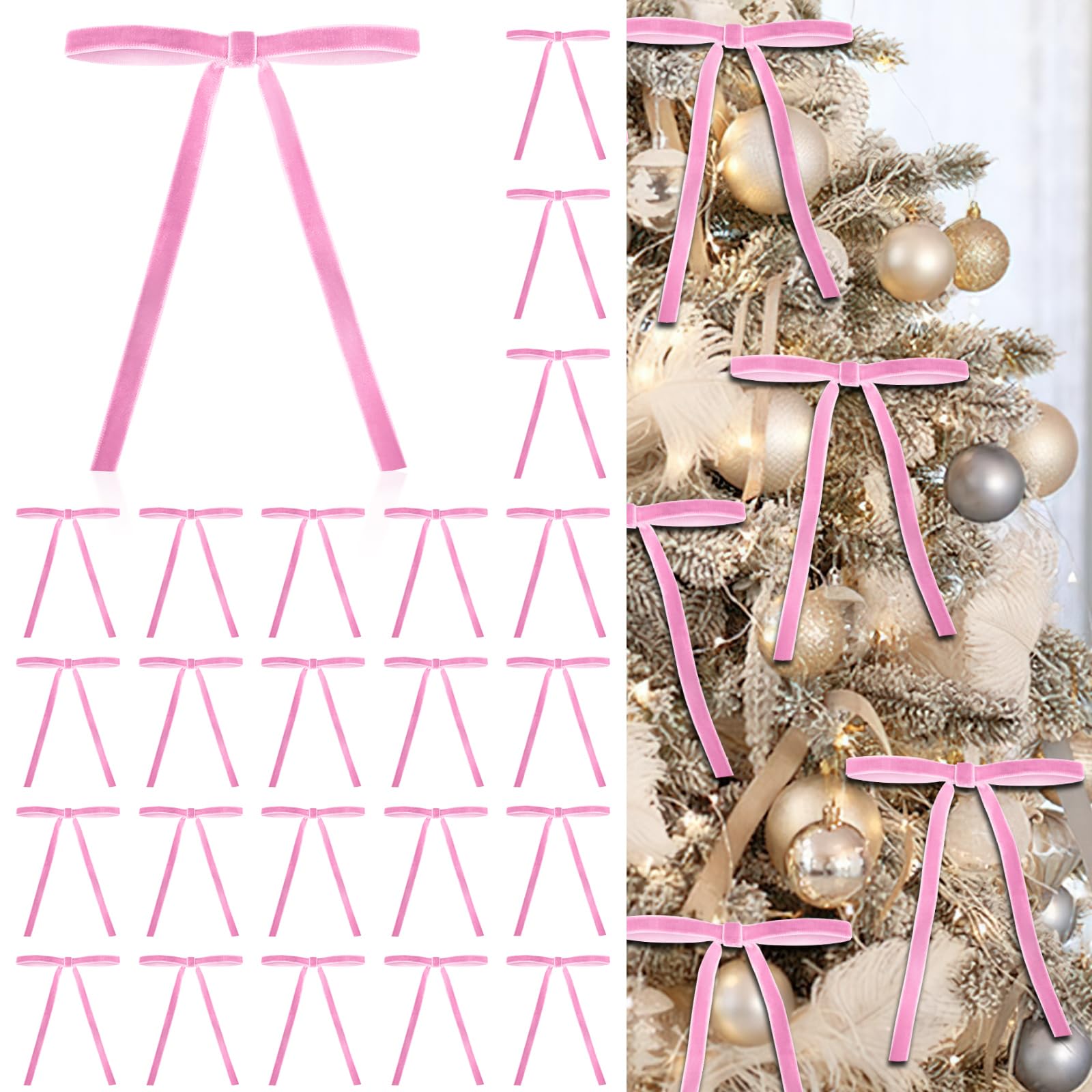 Amazon.com: 24 Pcs Pink Velvet Bows for Christmas Tree, Elegant ...