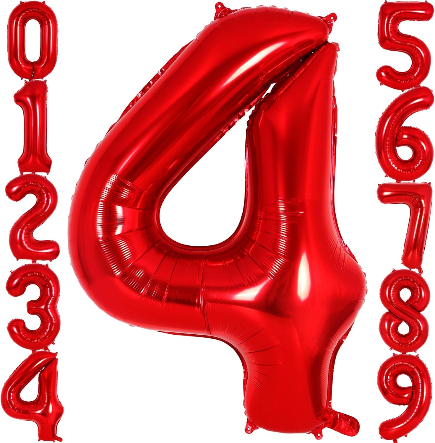 Amazon.com: Red Number 4 Balloon 40 Inch, Big Large Foil Helium Number ...