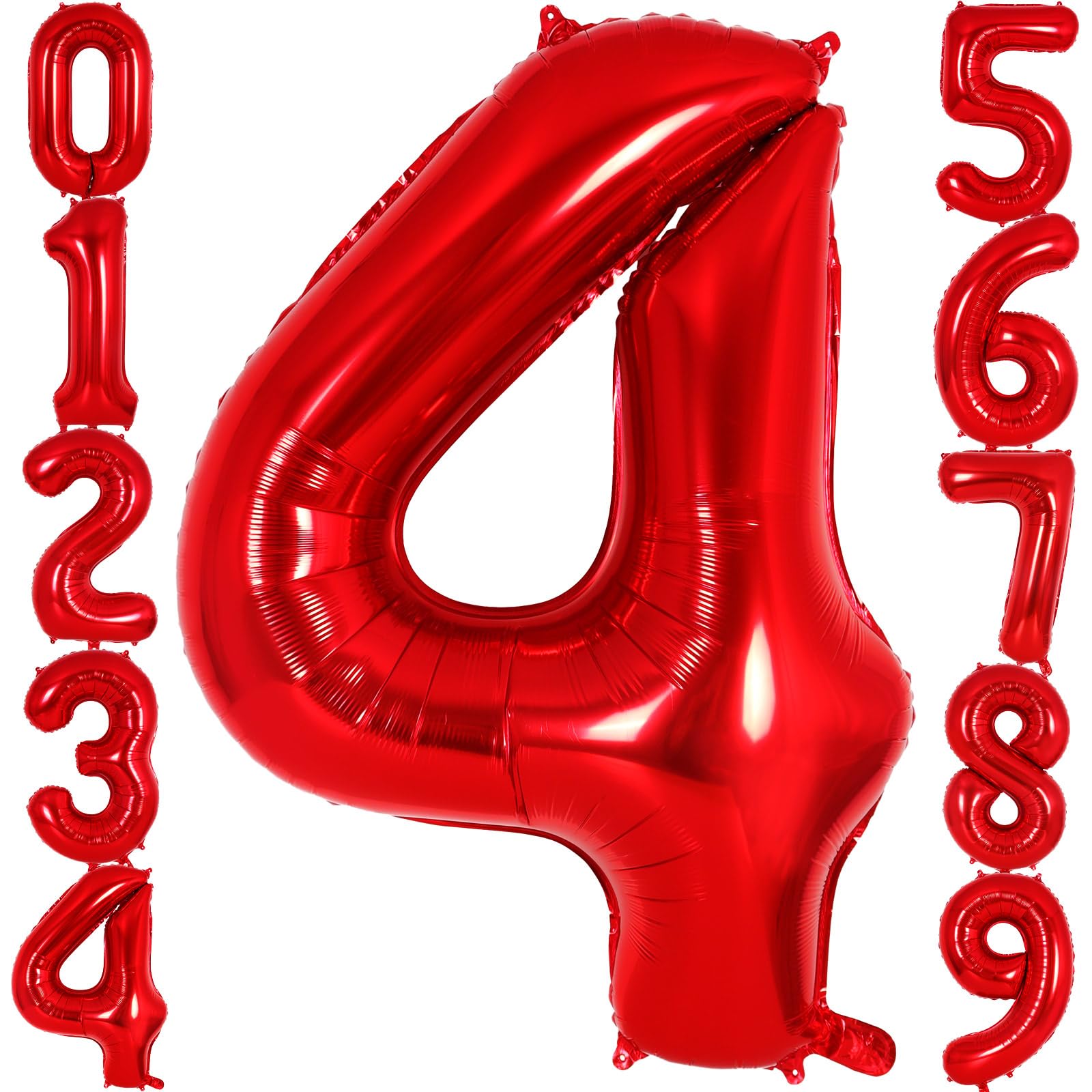 Amazon.com: Red Number 4 Balloon 40 Inch, Big Large Foil Helium Number ...