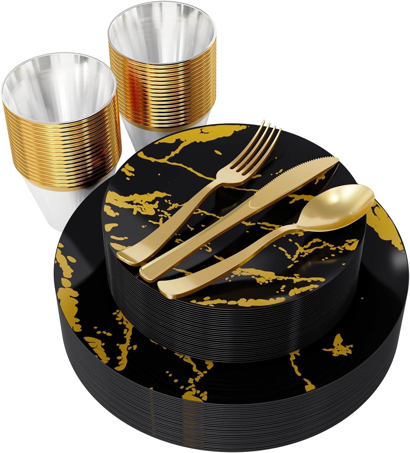 Amazon.com: Exquisite 350 Pcs Plastic Dinnerware Set, Includes 50 Each ...