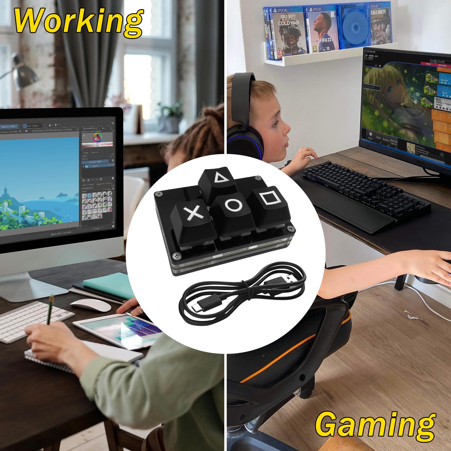 Snapklik.com : BTXETUEL Mini 4-Key Keypad WASD Arrow Key Keycaps ...