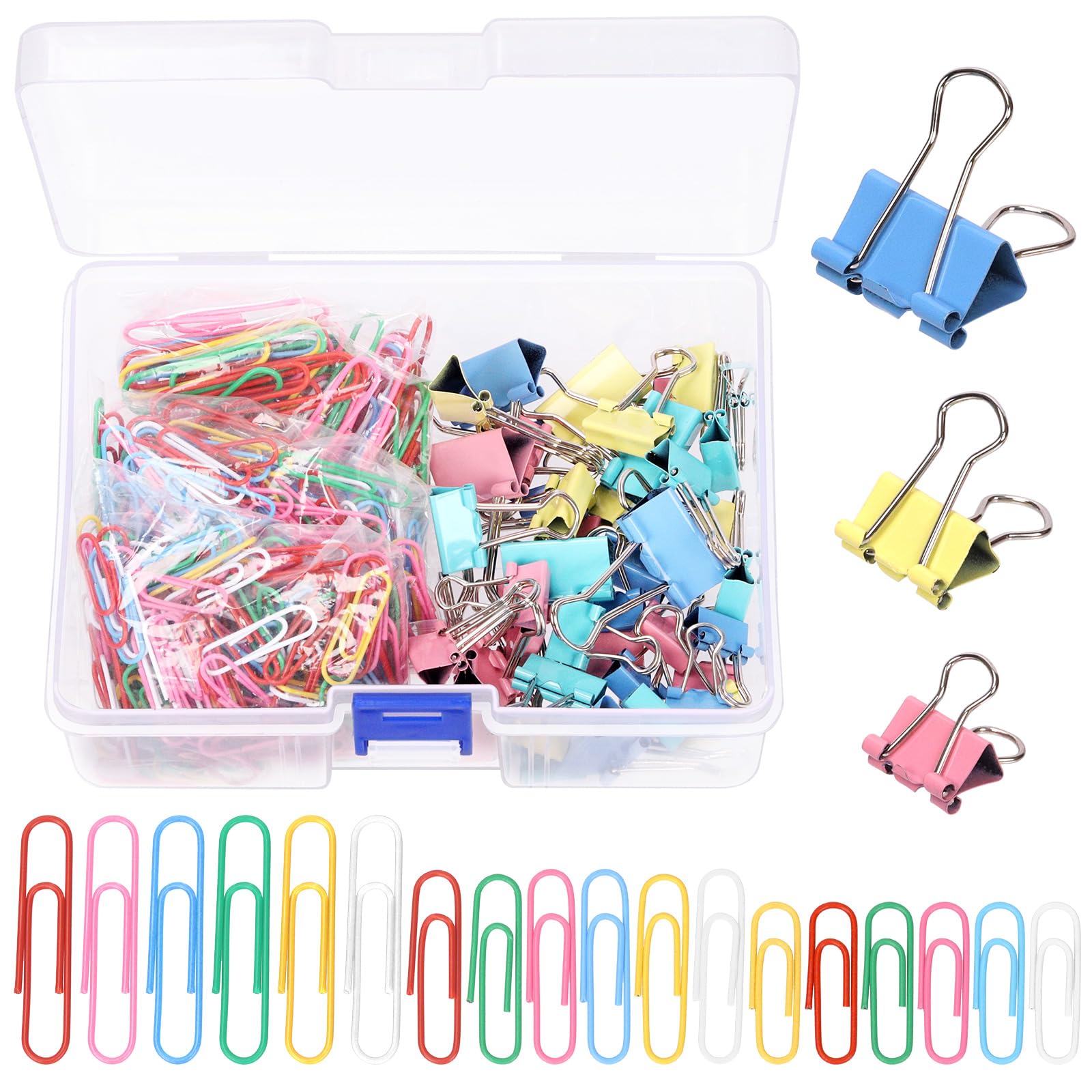 Glarks 351Pcs Paper Clips and Binder Clips Set, Colored Office Clips ...