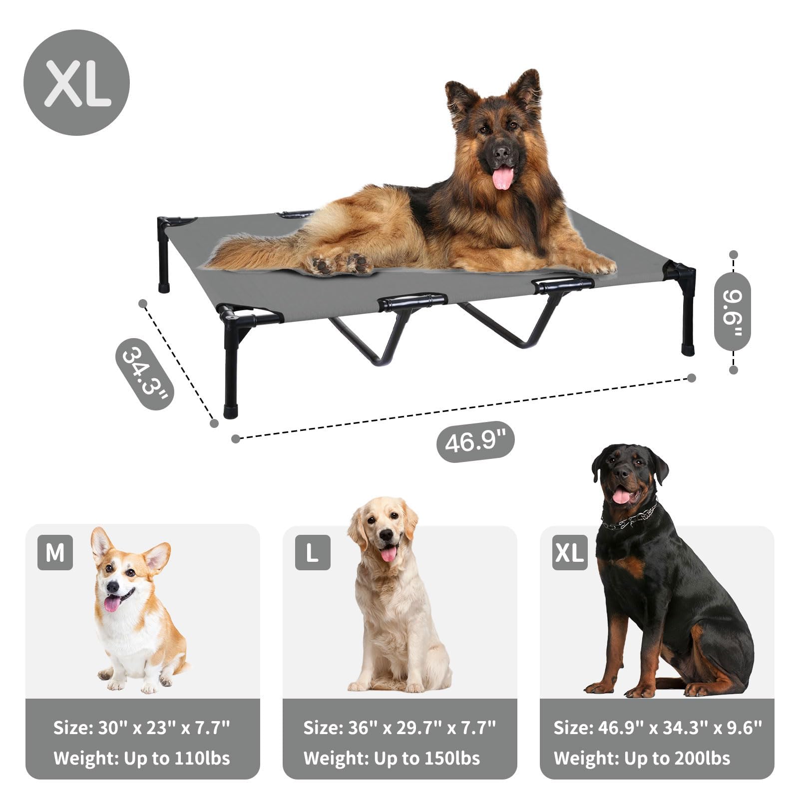 FIOCCO Elevated Dog Bed - Dog Cot with Chew Proof Mesh for Large Dogs ...