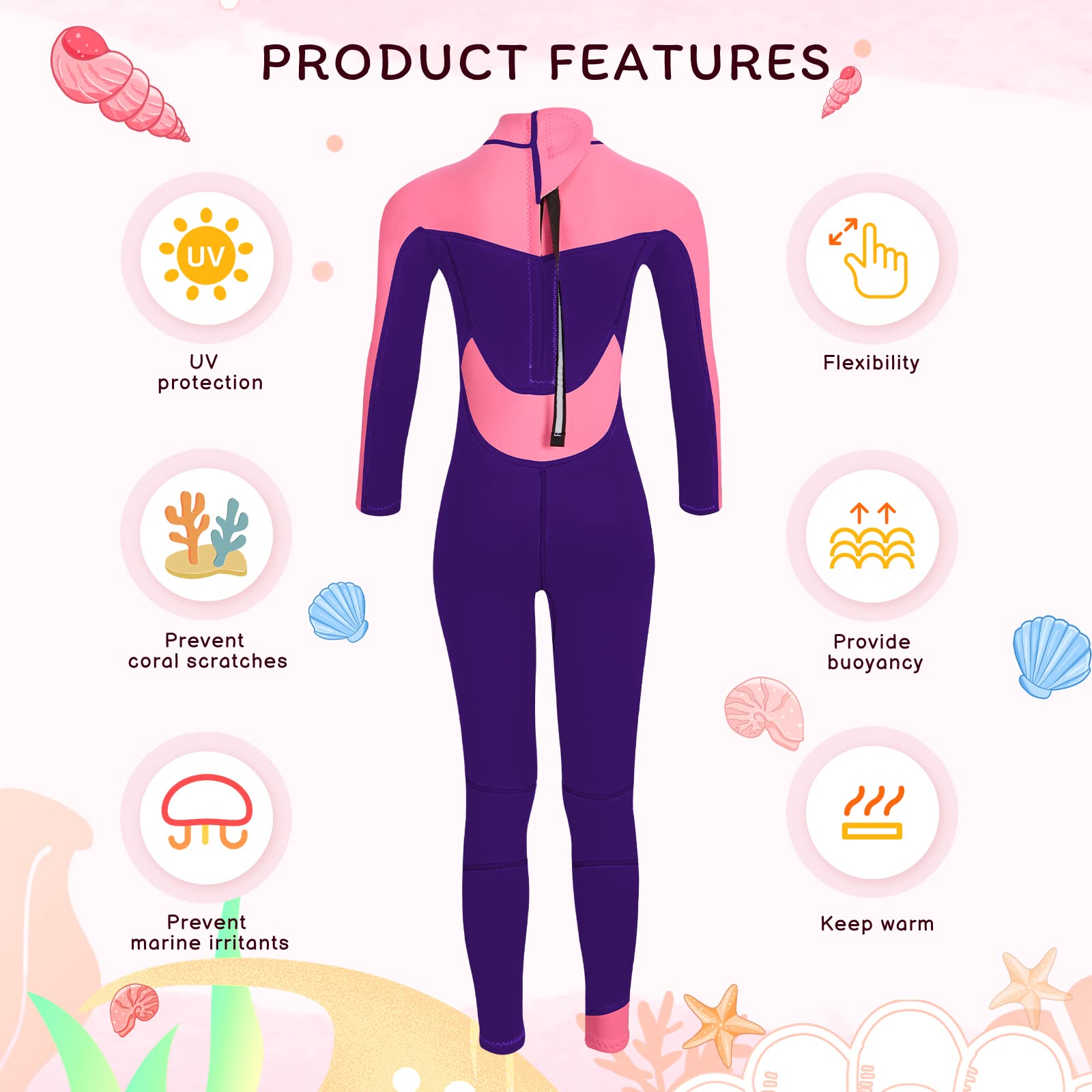 Snapklik.com : FLEXEL Kids Wetsuit For Boys Girls Toddlers, 2mm Back Zipper Shorty Wetsuit, 3mm ...