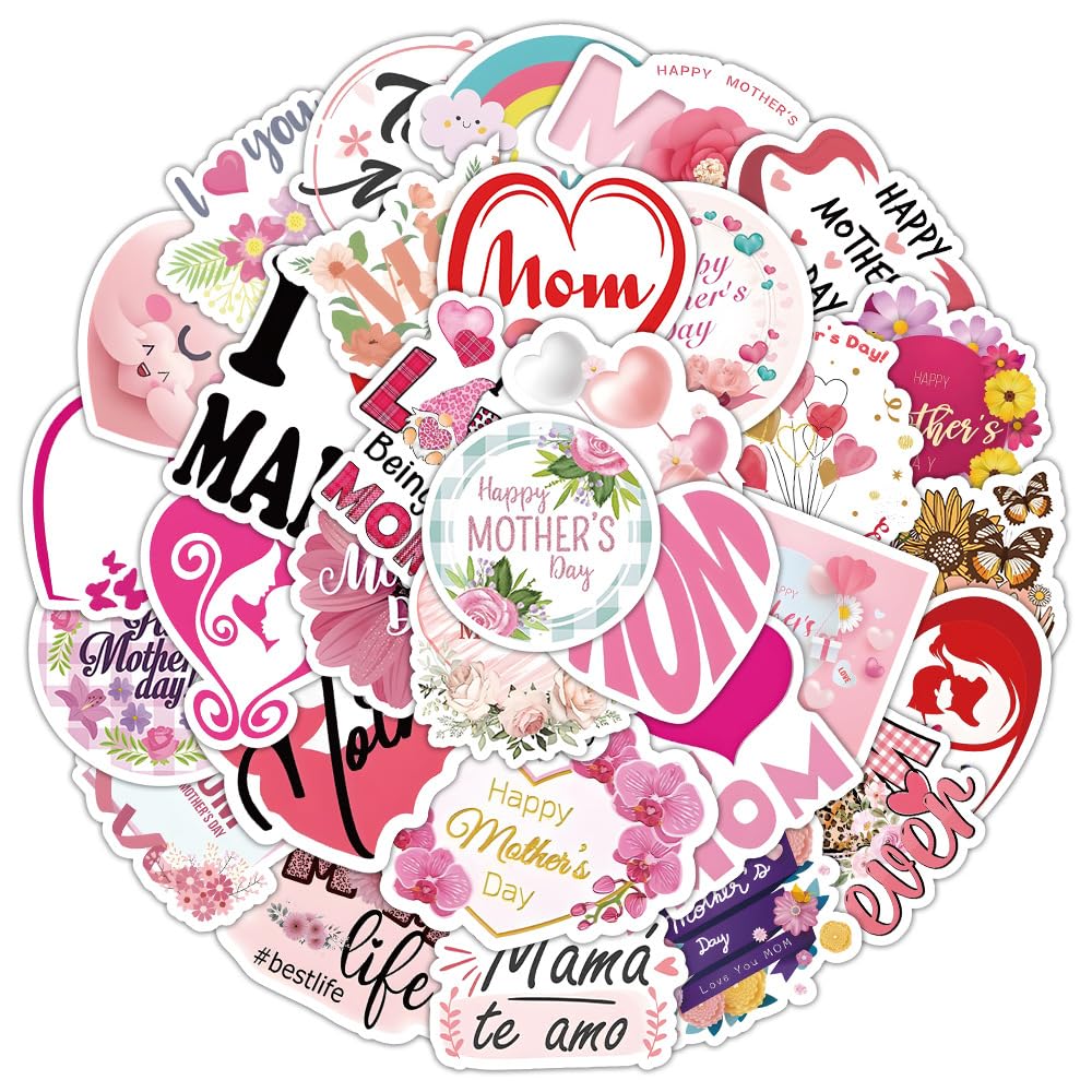 Amazon.com: Mothers Day Stickers 50Pcs Waterproof Cute Happy Mother's ...
