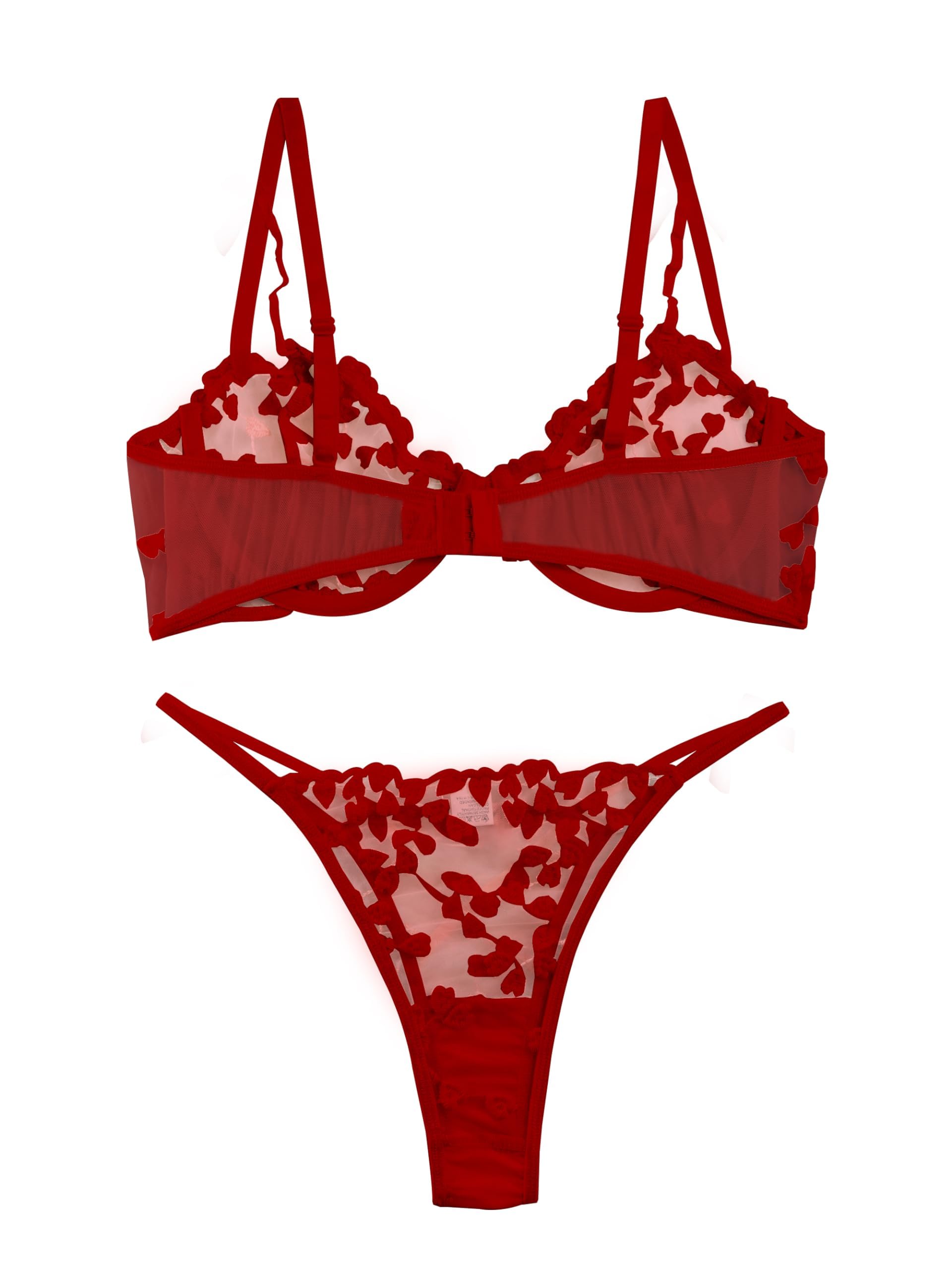 Snapklik.com : Sexy Cute Underwire Push Up Strappy Heart Embroidered ...