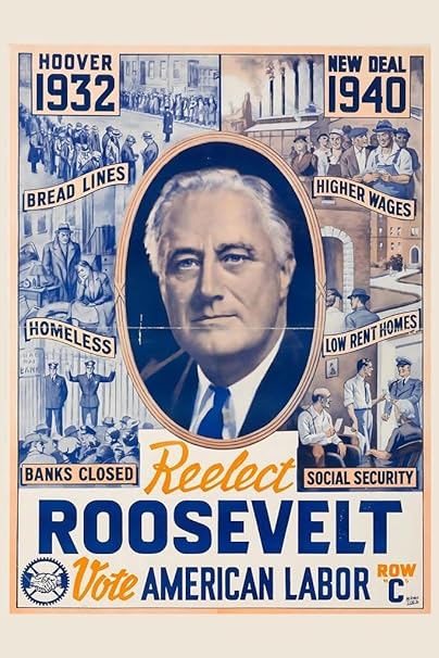 Amazon.com: Franklin D Roosevelt FDR Election Campaign Labor Cool Wall ...