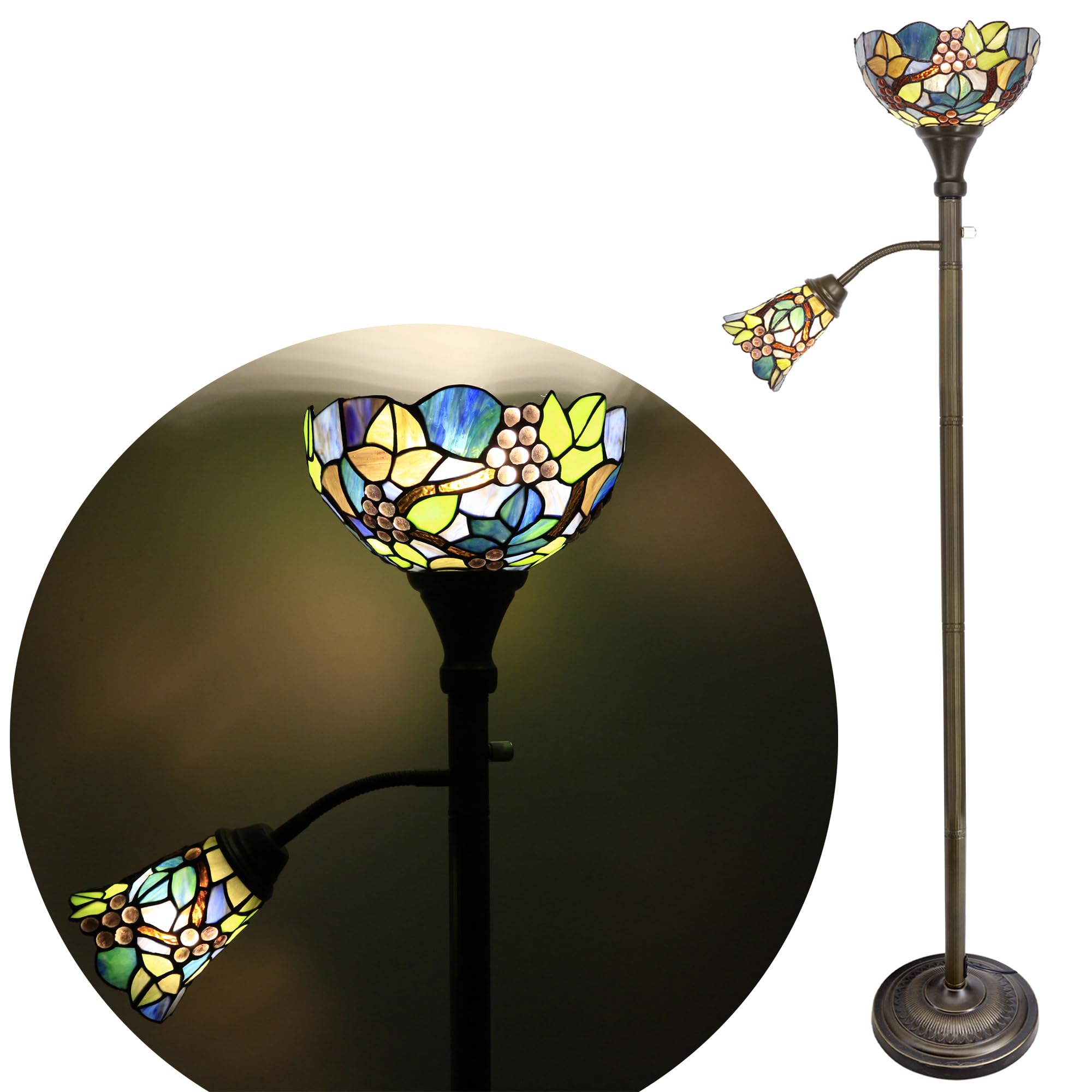 L-Juicwe Tiffany Floor Lamp Torchiere with Side Nightlight Purple Grape ...