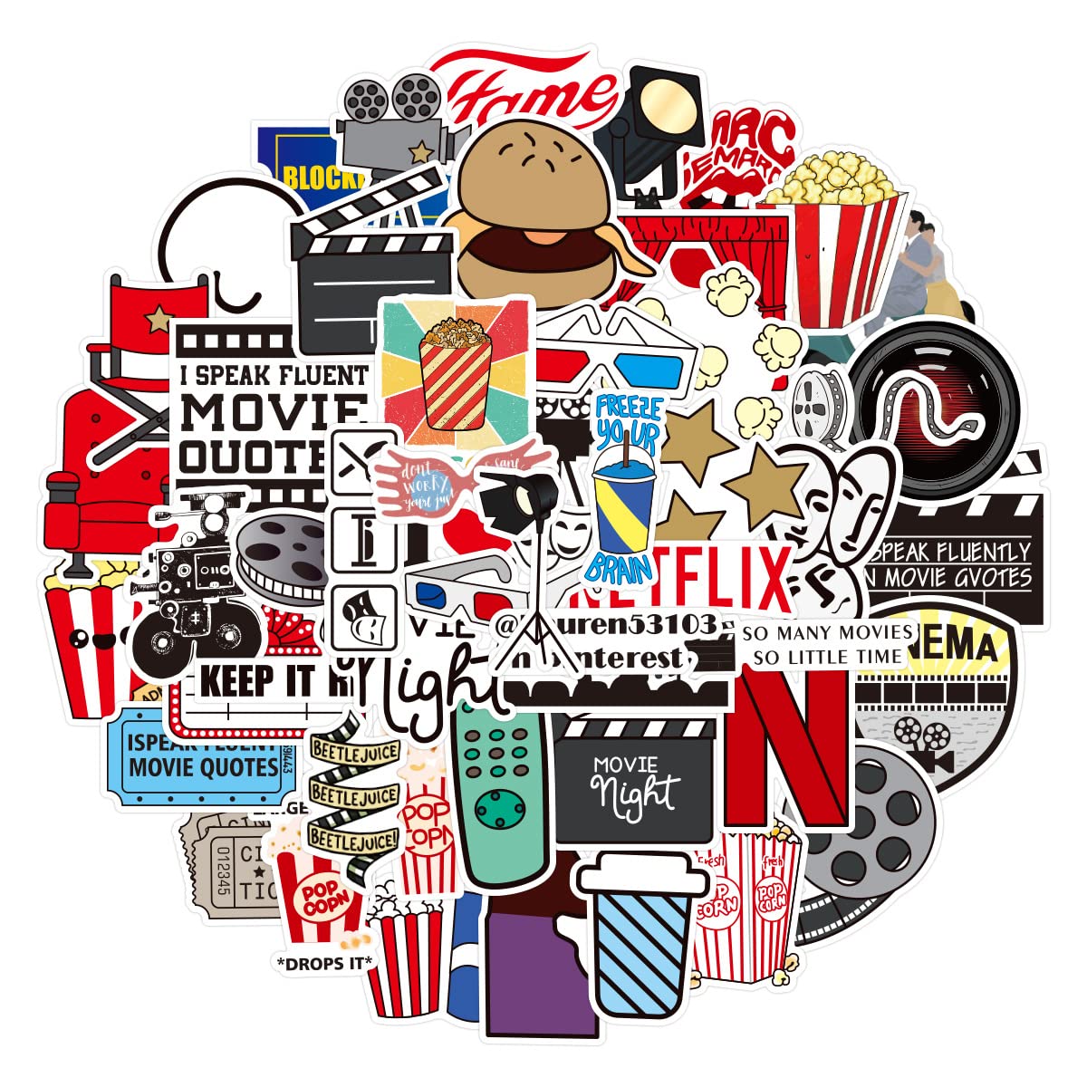 50pack Movie Party Themed Stickers Water Bottles Laptop Car Phone ...