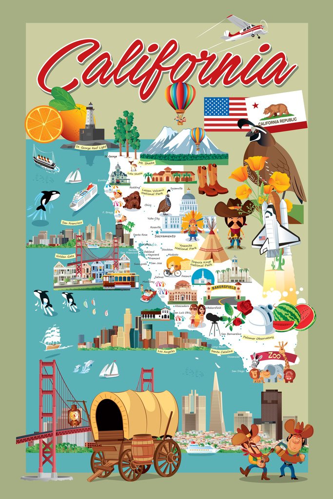 Printable Map Of California For Kids Framed Print: Golden State Of