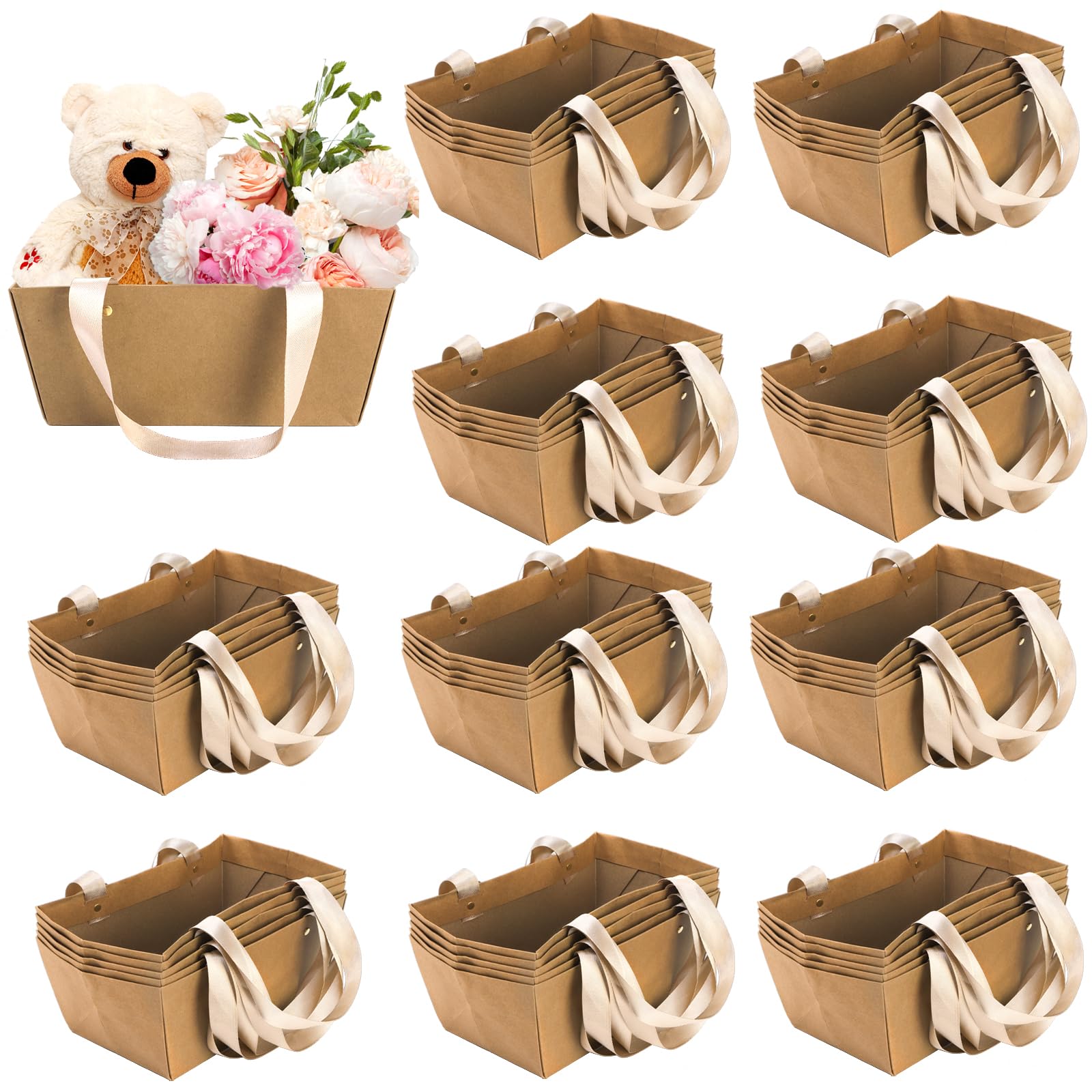 Amazon.com: Cedilis 50 Pack Kraft Gift Basket with Handles, 9.8'' x 6.5 ...