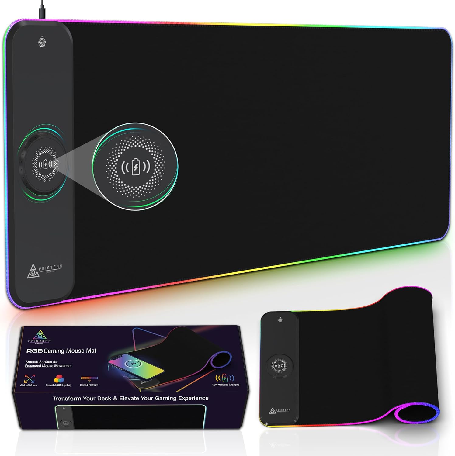 PrisTeam Gaming Wireless Charging Mouse Pad - Non-slip Rubber Gaming ...