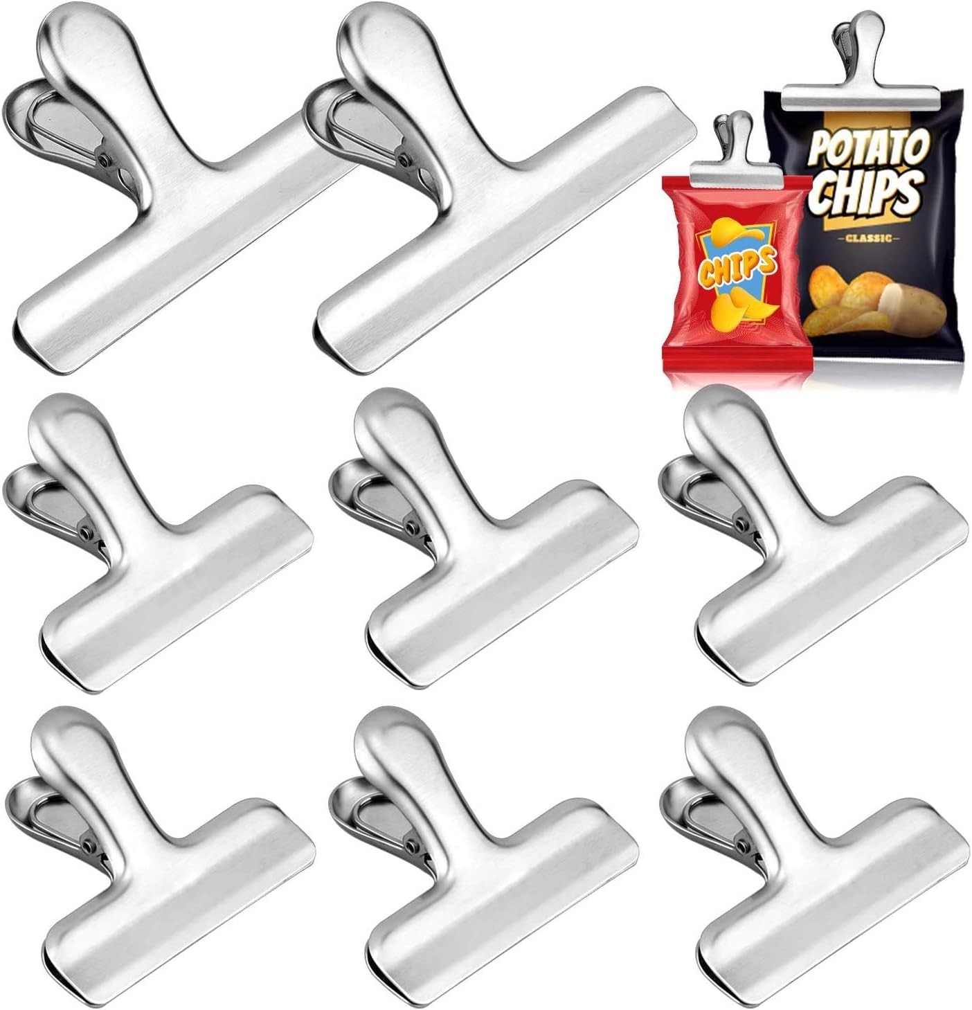Morsler 8 Packs Chip Clips, 3-inch Wide Stainless Steel Heavy-Duty Food ...
