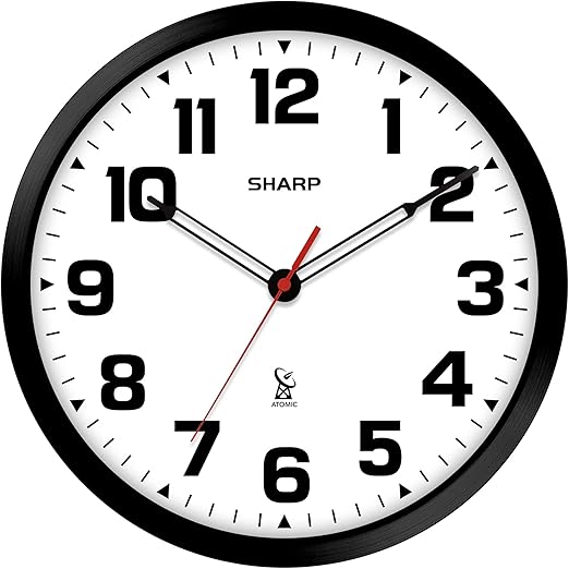 Amazon.com: Sharp Atomic Analog Wall Clock - 12" Black Stylish Frame ...