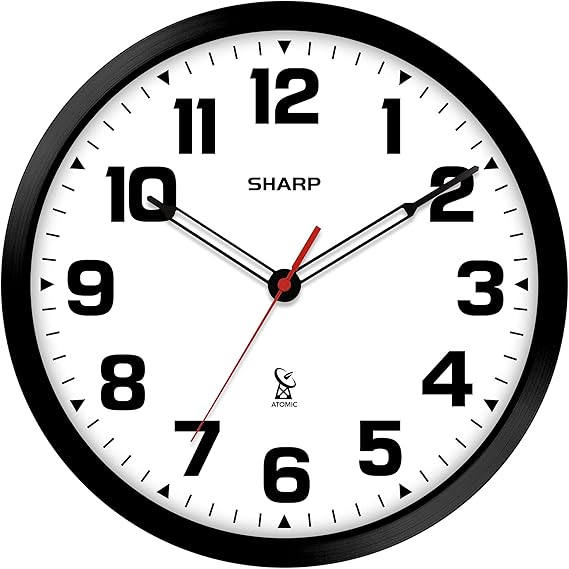 Amazon.com: Sharp Atomic Analog Wall Clock - 12" Black Stylish Frame ...