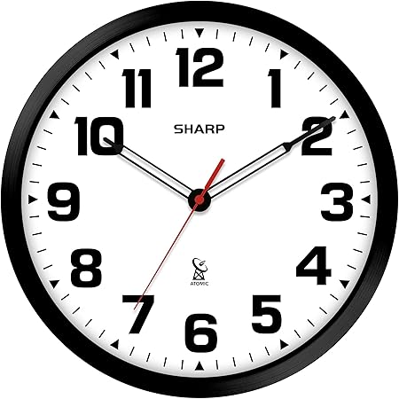 Amazon.com: Sharp Atomic Analog Wall Clock - 12" Black Stylish Frame ...
