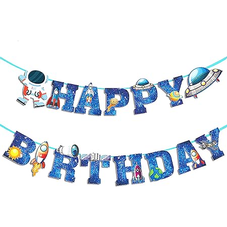 Amazon.com: BIEUFBJI Outer Space Theme Birthday Banner Happy Birthday ...