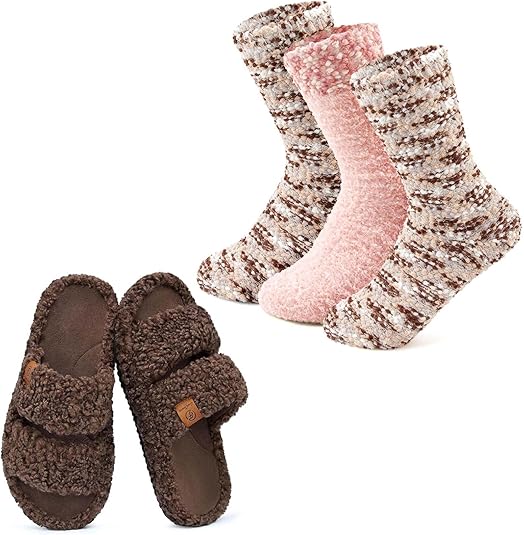 Amazon.com: EverFoams Women's Slipper Socks Combo - Fuzzy Open-toe ...