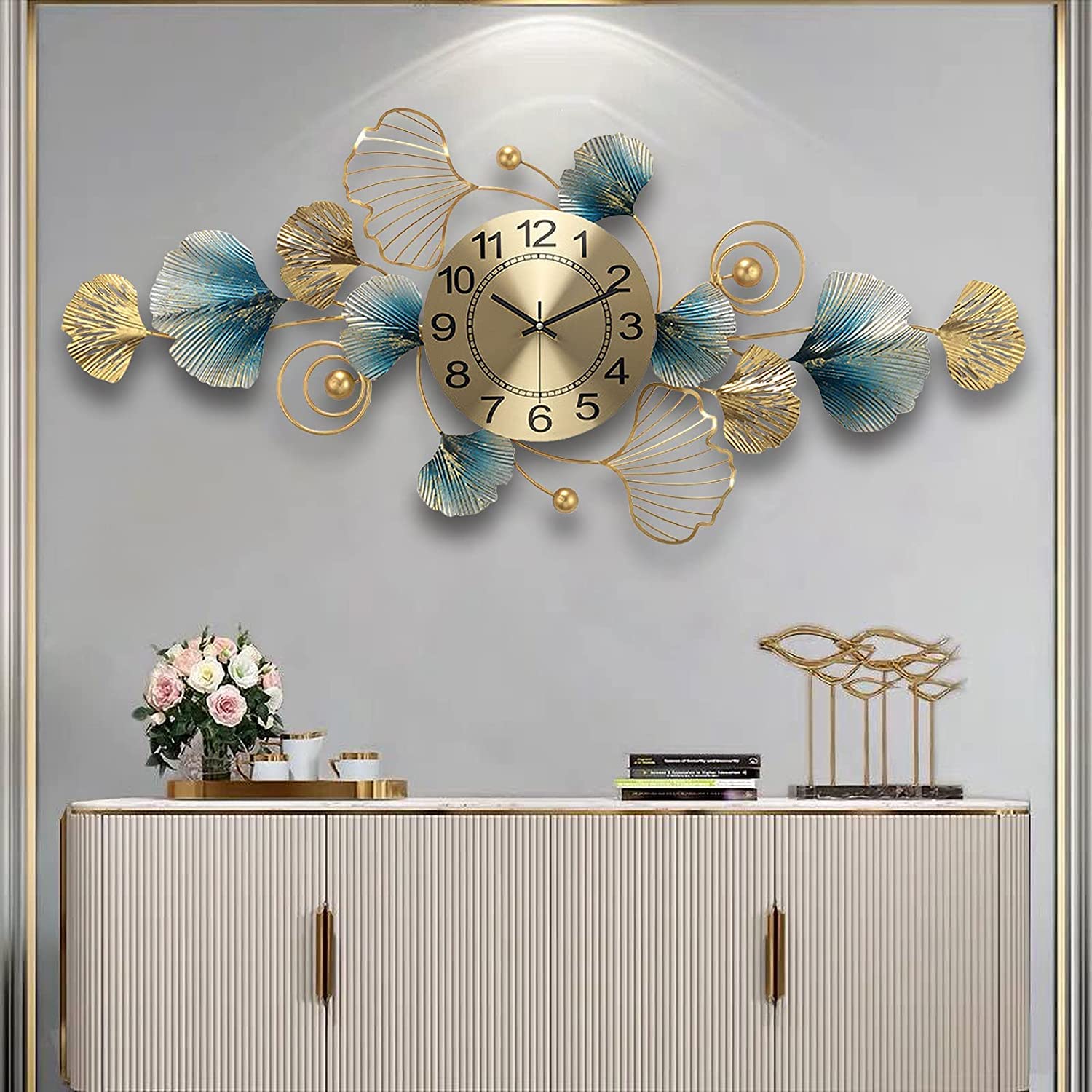 Buy Sandhya Craft Iron Luxar Leaf Horizontal Analog Wall Clock | Home ...