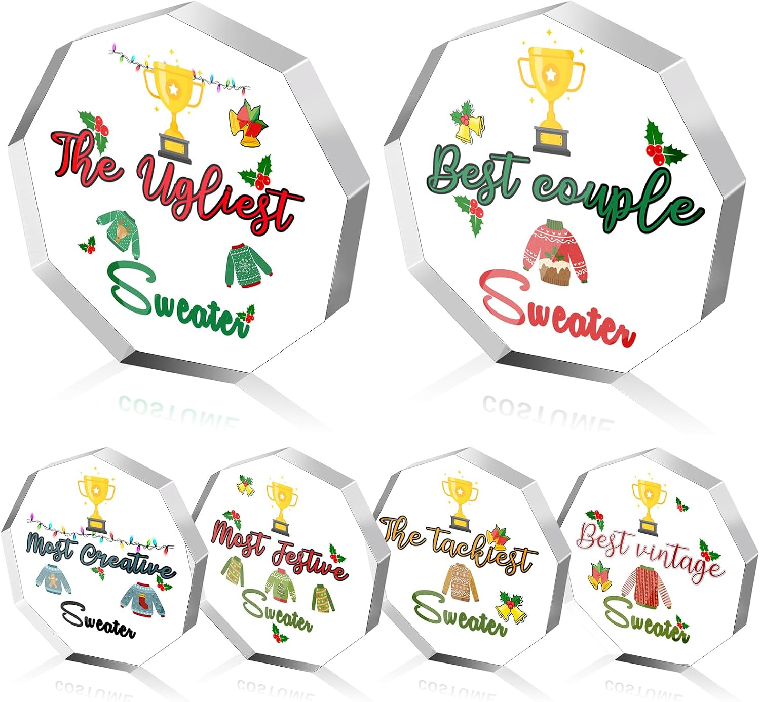 Amazon.com : Huquary 6 Pieces Christmas Ugly Sweater Trophy Acrylic ...