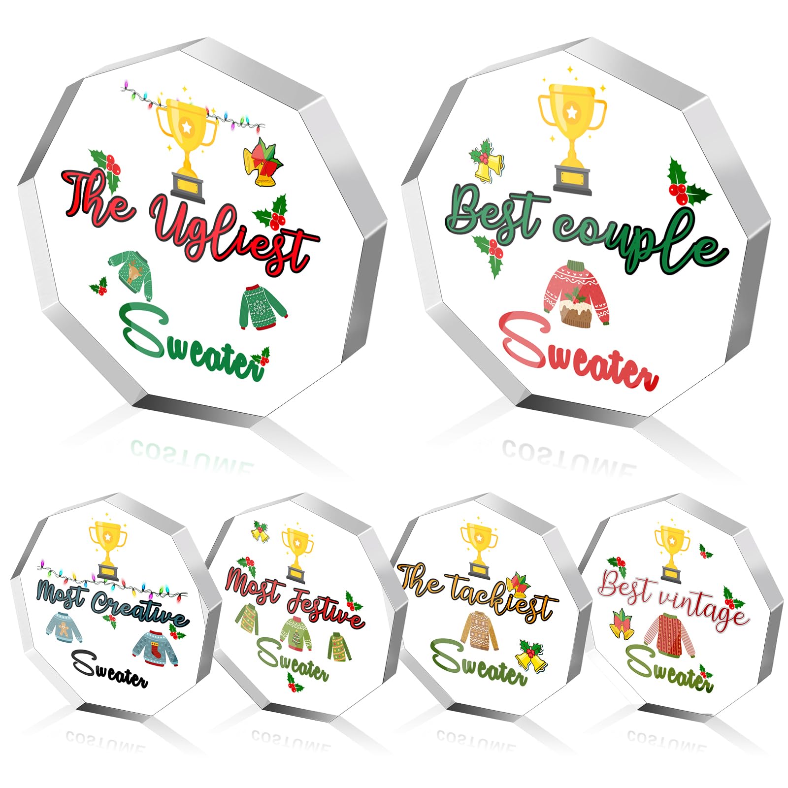 Amazon.com : Huquary 6 Pieces Ugly Christmas Sweater Acrylic Trophy ...