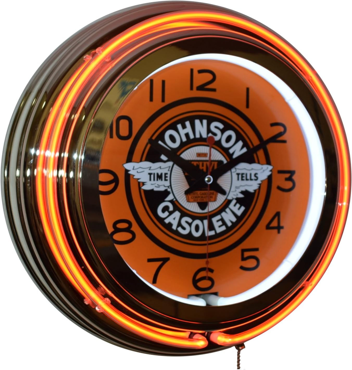 Amazon.com: Nostalgic Johnson Gasolene 15" Orange Double Neon Clock Man ...