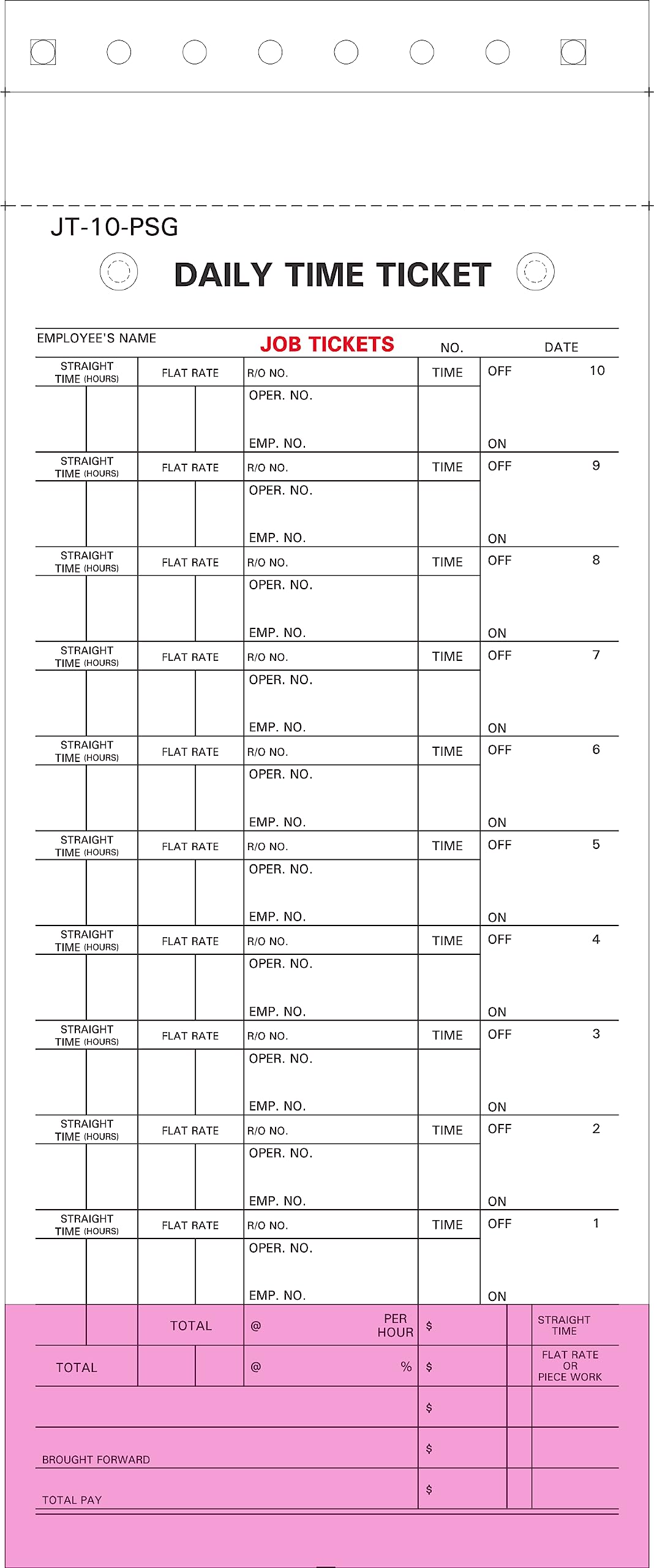 Amazon.com : Mechanics Daily Time and Job Ticket 1000 (JT-10-PSG) (3 ...