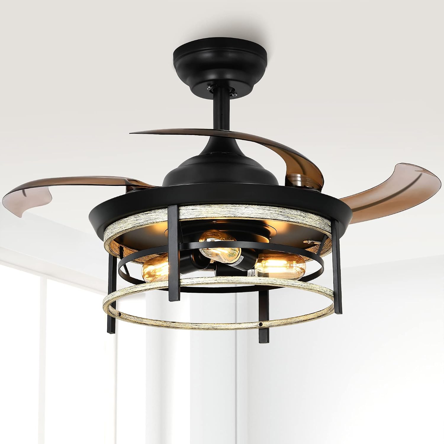 YITAHOME Retractable Ceiling Fan with Lights and Remote, 36'' Farmhouse ...