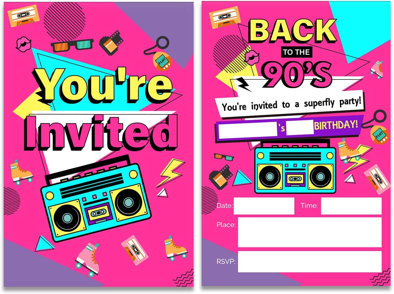 Amazon.com : Soiceu Vintage 90's Birthday Party Invitations with ...