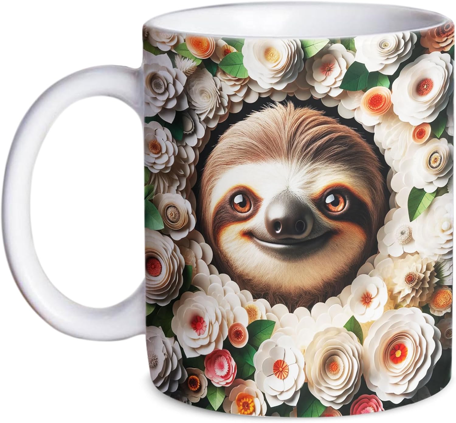 Amazon.com: QTValue Personalized 3D Ceramic Cute Floral Sloth Coffee ...