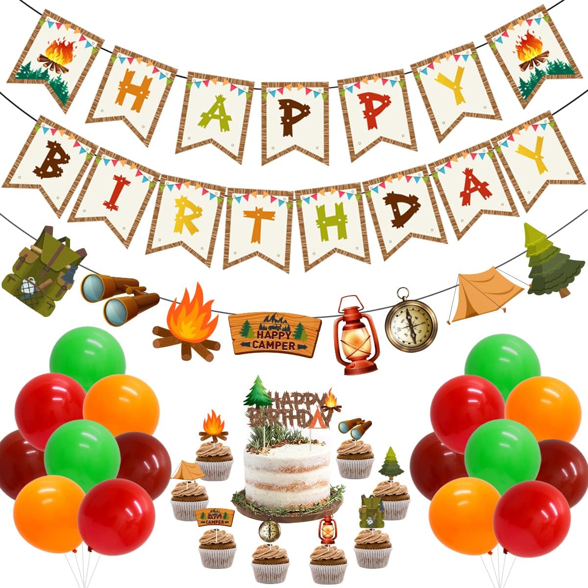 Amazon.com: Camping Happy Birthday Decorations, Camping Party ...