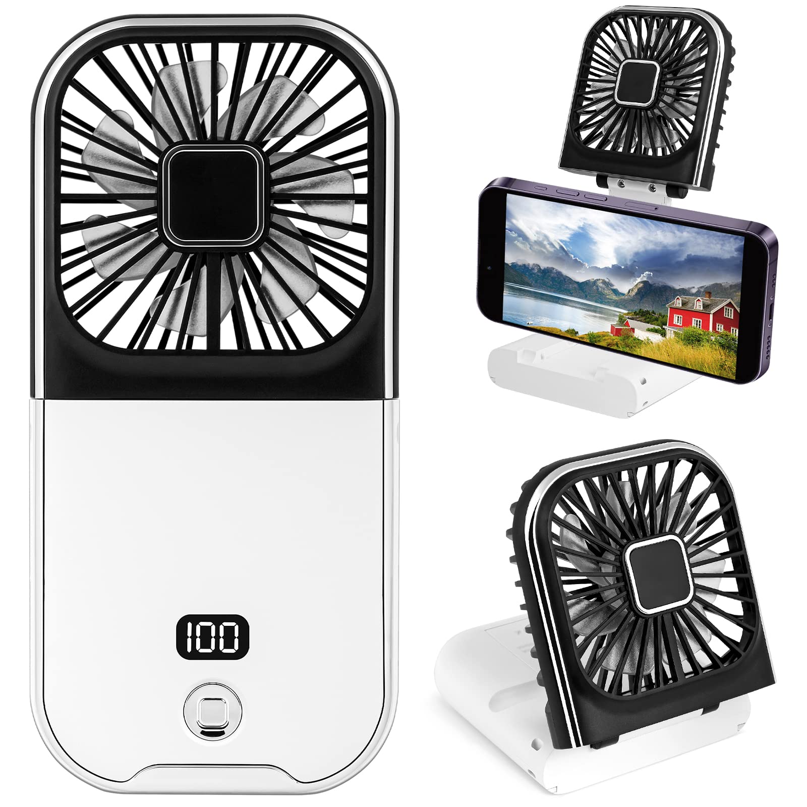 Folding Handheld Fan, Mini Portable Personal Fan USB Rechargeable Power ...