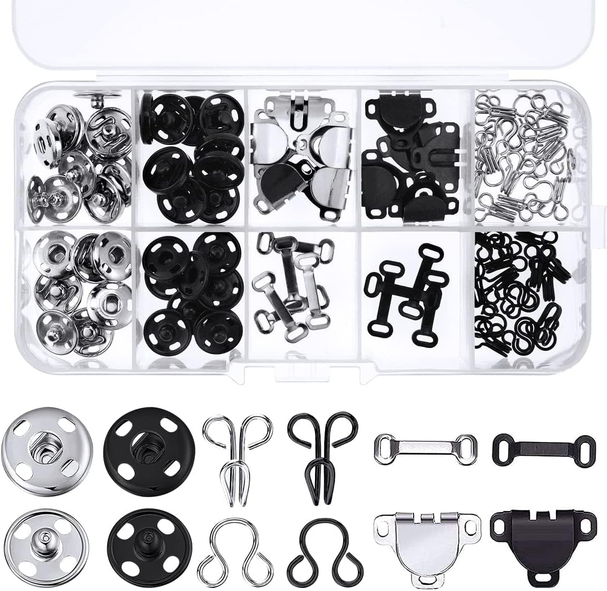 Amazon.com: Beautychen 50 Pair Snaps for Sewing 3 Styles Hook and Eye ...