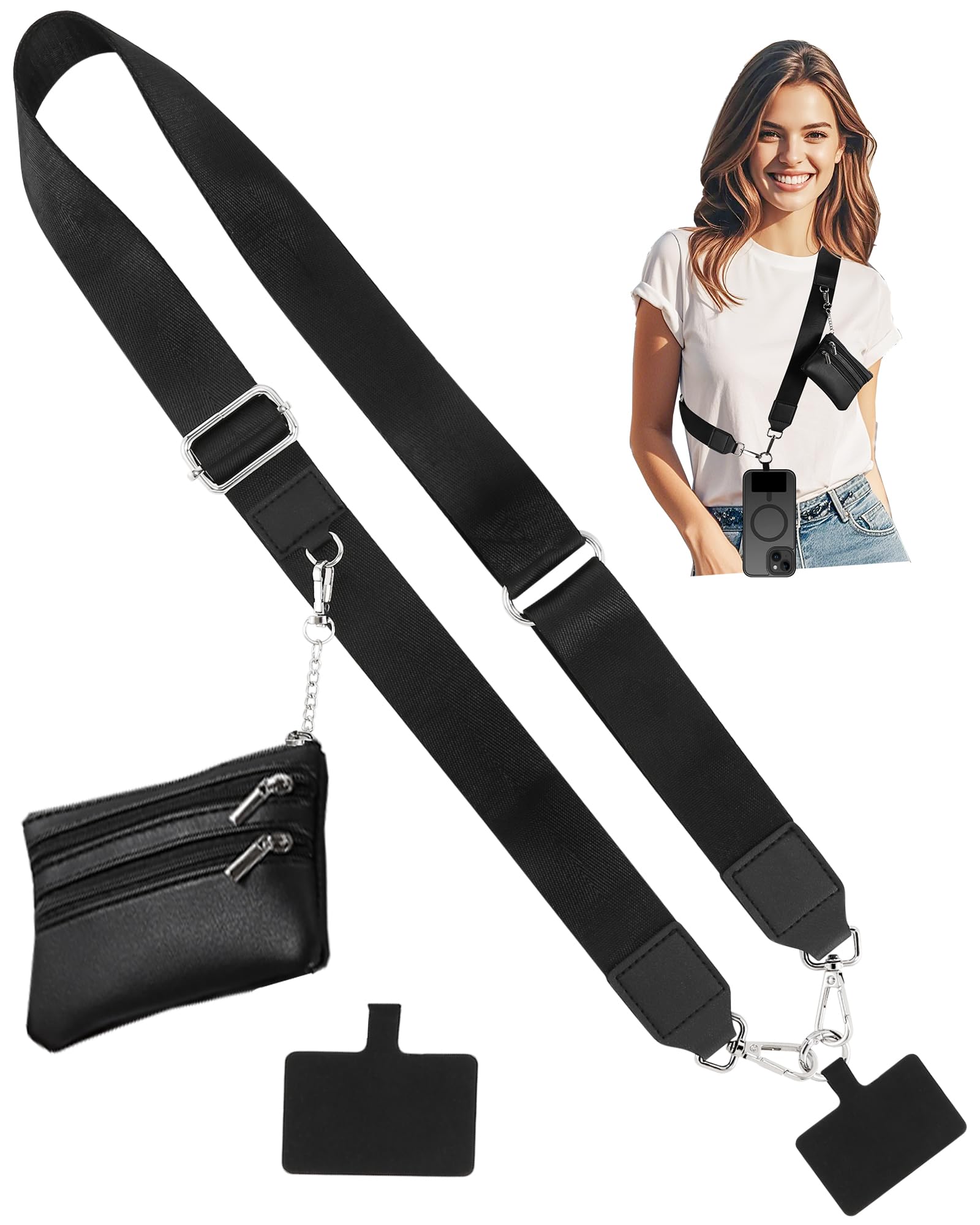 Amazon.com: MEI NIAN Clip and Go Strap for Phone with Wallet Crossbody,Phone Strap with Zippered ...