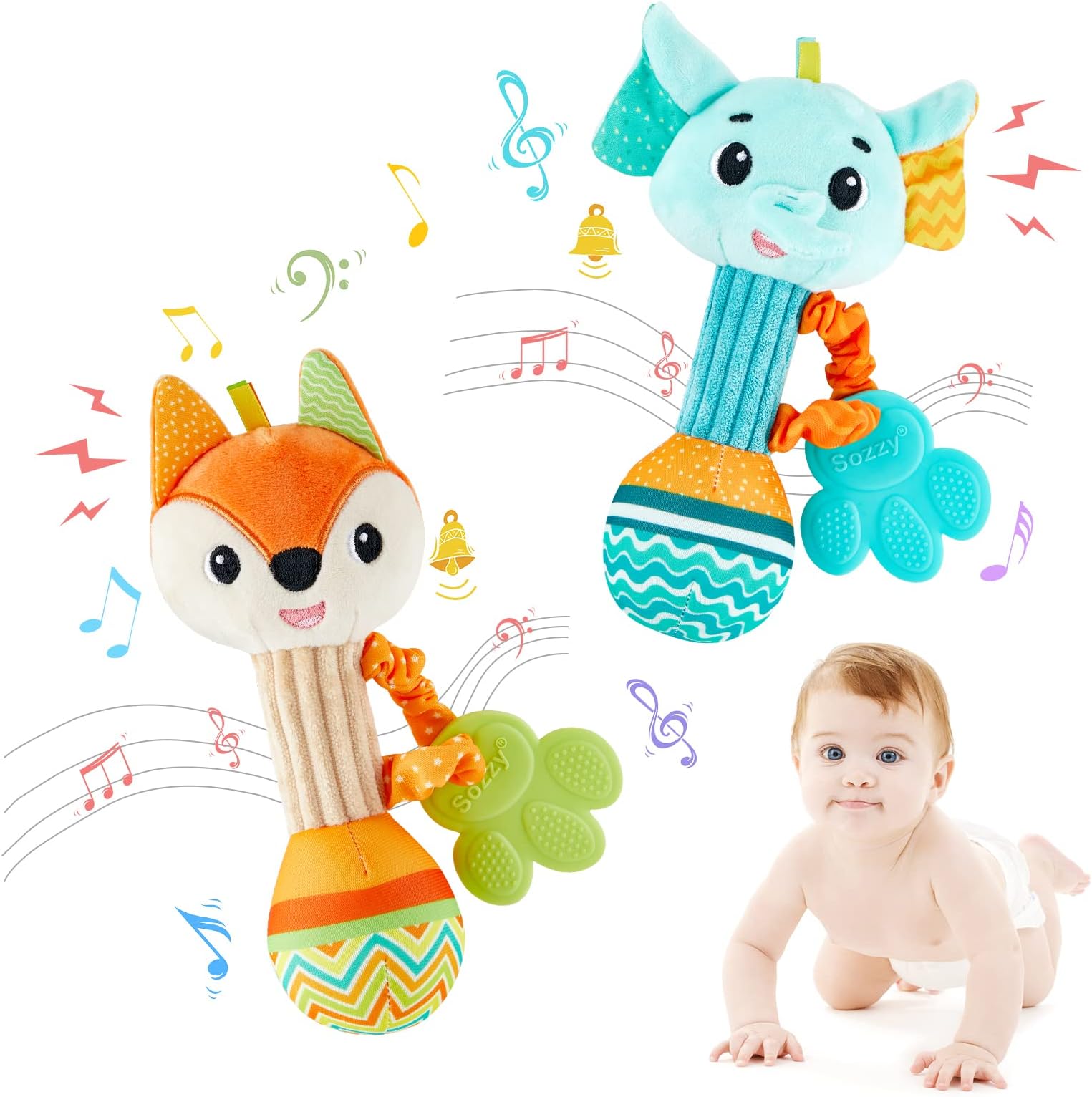 Amazon.com: HAHA Baby Teething Rattle Toys, Infant Girl Boy Learning ...