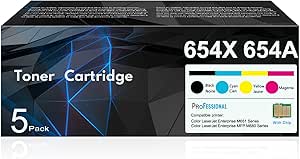 Amazon.com: (with Chip) 654X 654A 2Black, Cyan, Magenta, Yellow Toner Cartridge 5-Pack, CF330X ...