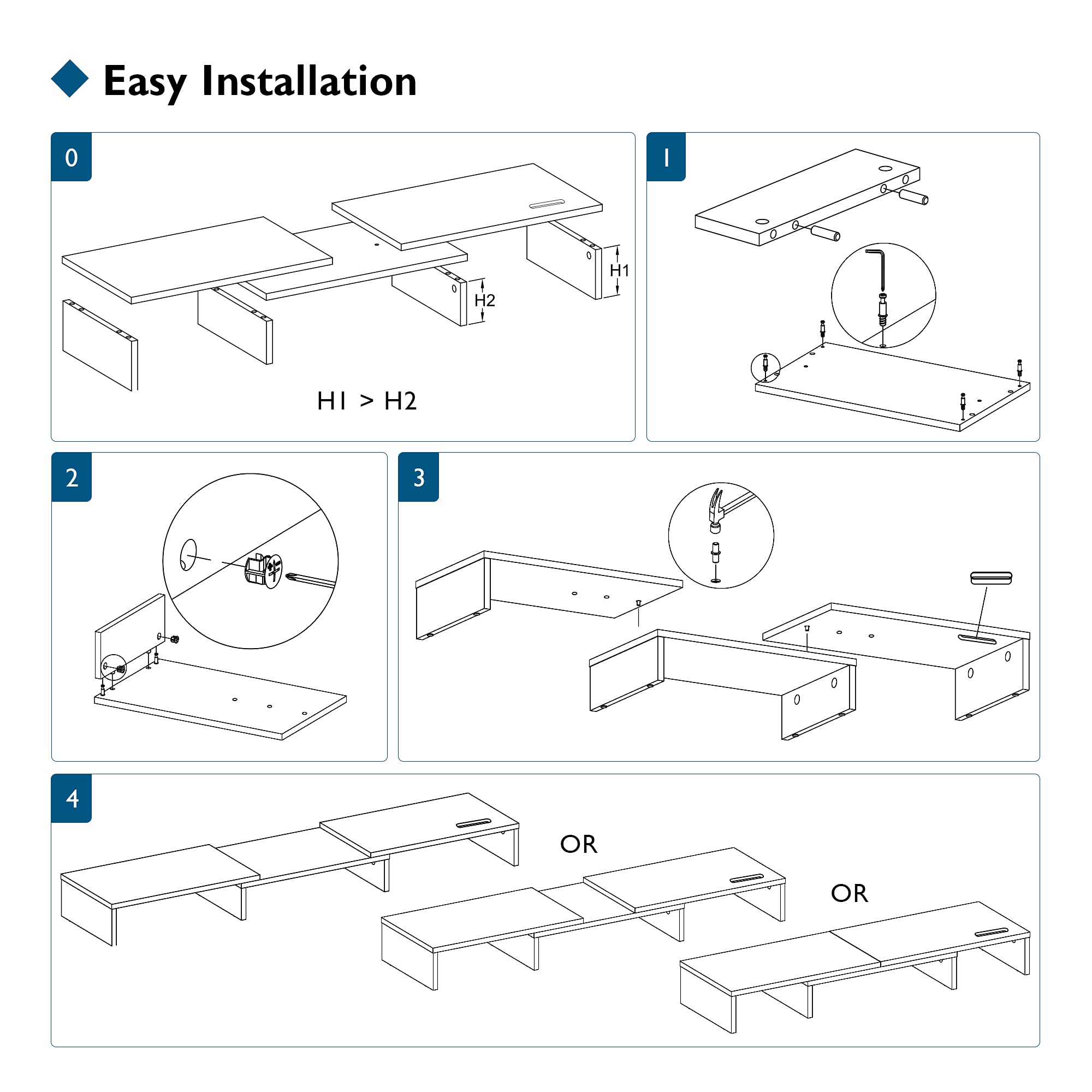 BONTEC Dual Monitor Stand with Smartphone Holder, Adjustable Length ...
