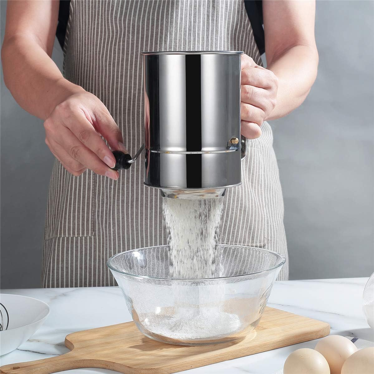Sifter for Baking,5 Cup Flour Sifter Stainless Steel,Hand Crank Flour ...