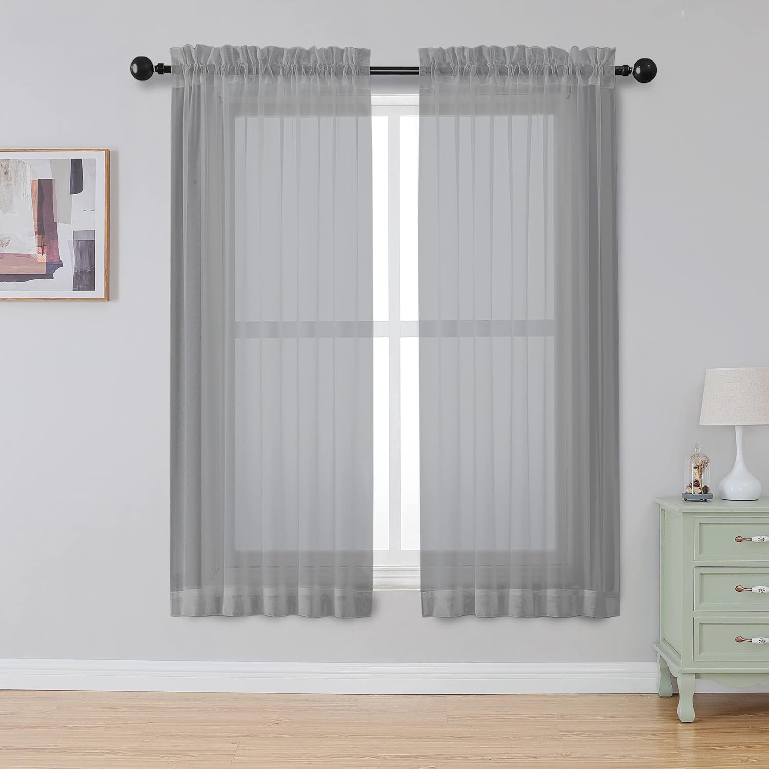 Amazon.com: Simplebrand Grey Sheer Curtains 63 Inch Length 2 Panels ...