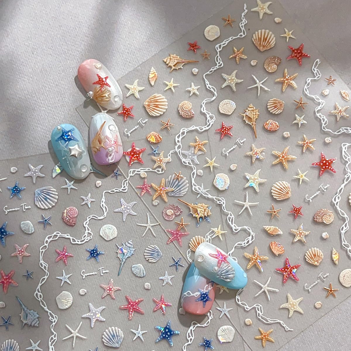 Amazon.com: 2Sheets Summer Seashell Starfish Nail Art Stickers 5D ...