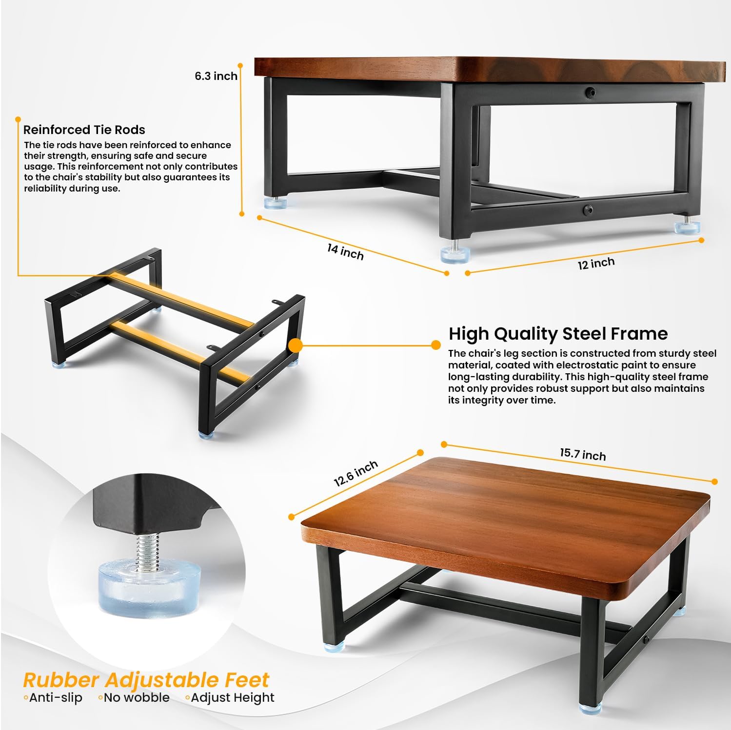 HOLANA 6.5″ Acacia Wood One Step Stool for Adults with Non-Slip Rubber ...