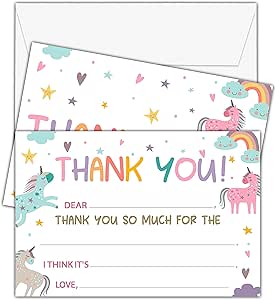 Amazon.com : cyazila Magic Unicorn Thank You Cards With Envelopes, Kids ...